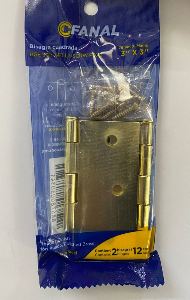 BISAGRA CUADRADA 3X3 DORADA EN BOLSA N888-009 FANAL